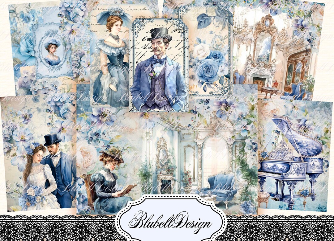 Digital Paper Victorian Shabby Blue "something Blue" Scrapbooking Kit ...