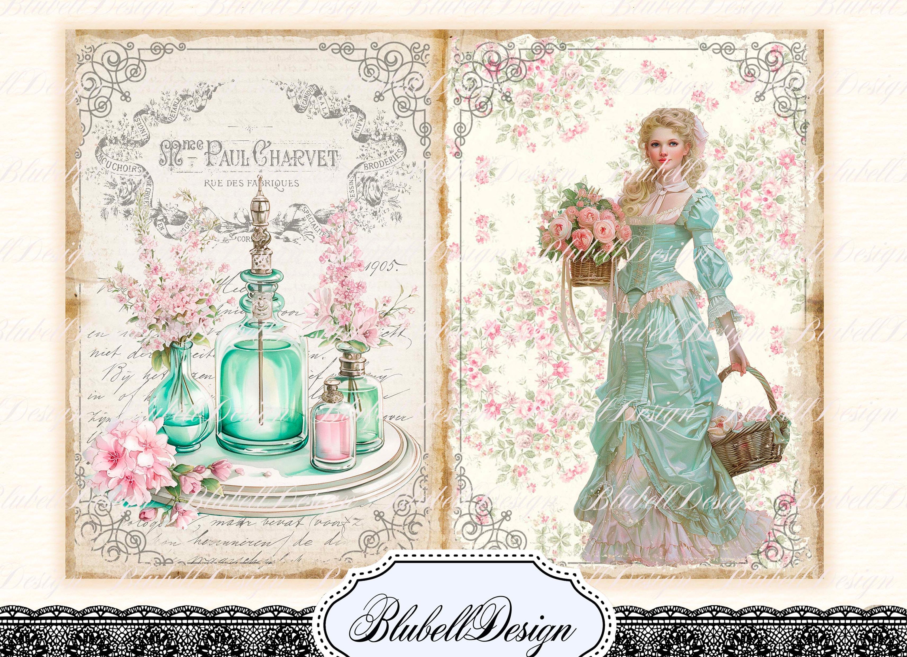Digital Paper Victorian Shabby "mint" Scrapbooking Kit Junk Journal ...