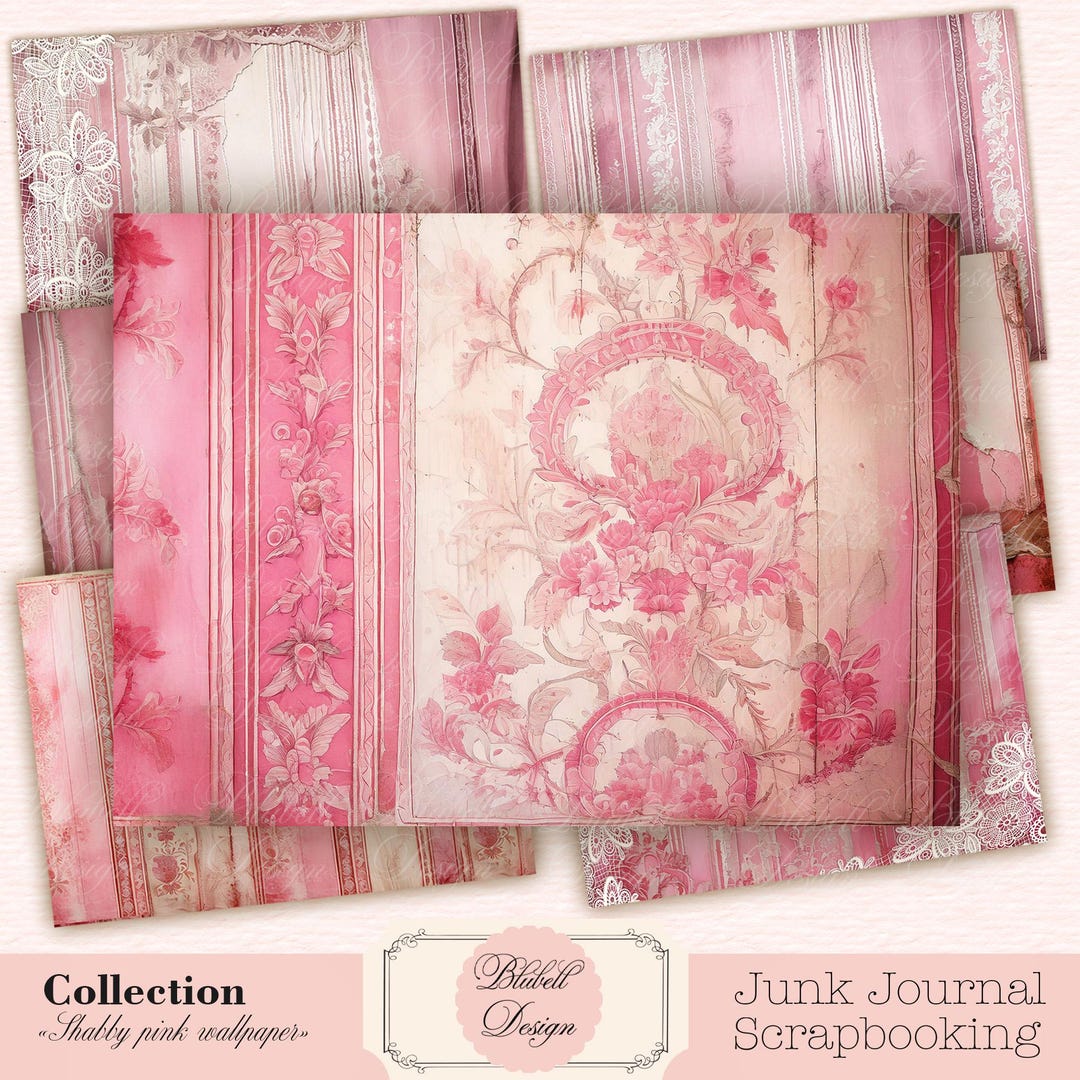 Basic Digital Paper "shabby Pink Wallpaper" Scrapbooking Kit Junk ...