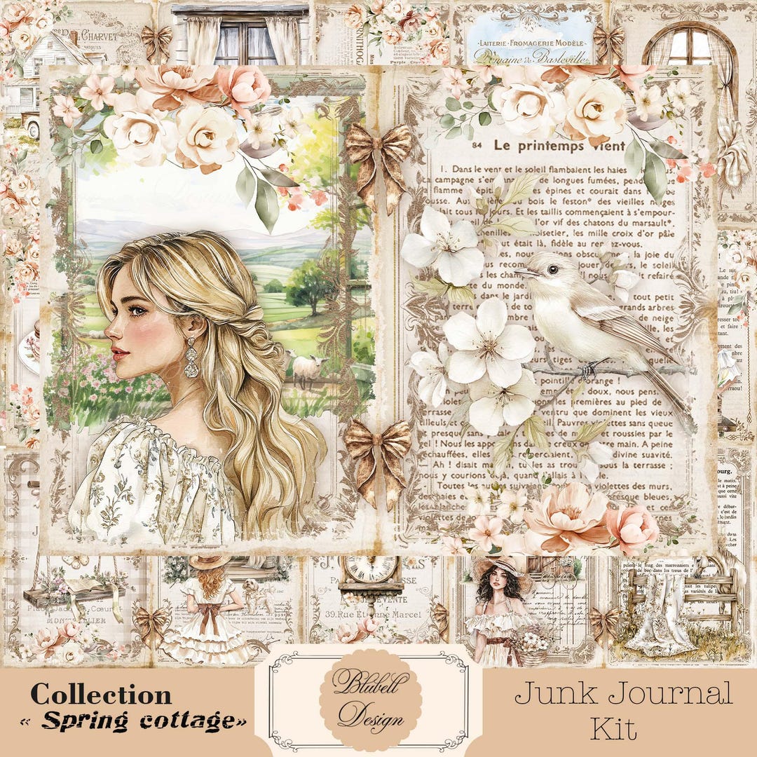 Vintage Digital Paper "spring Cottage" Scrapbooking Kit Junk Journal ...