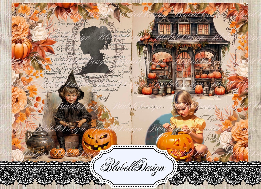 Vintage Digital Paper "ready for Halloween" Scrapbooking Kit Junk ...