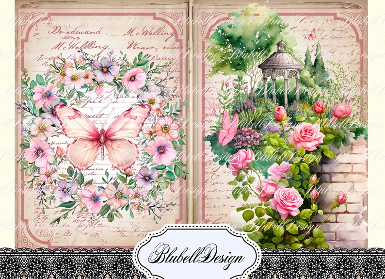 Vintage Printed Paper Kit "flowers and Butterflies" Junk Journal Kit ...