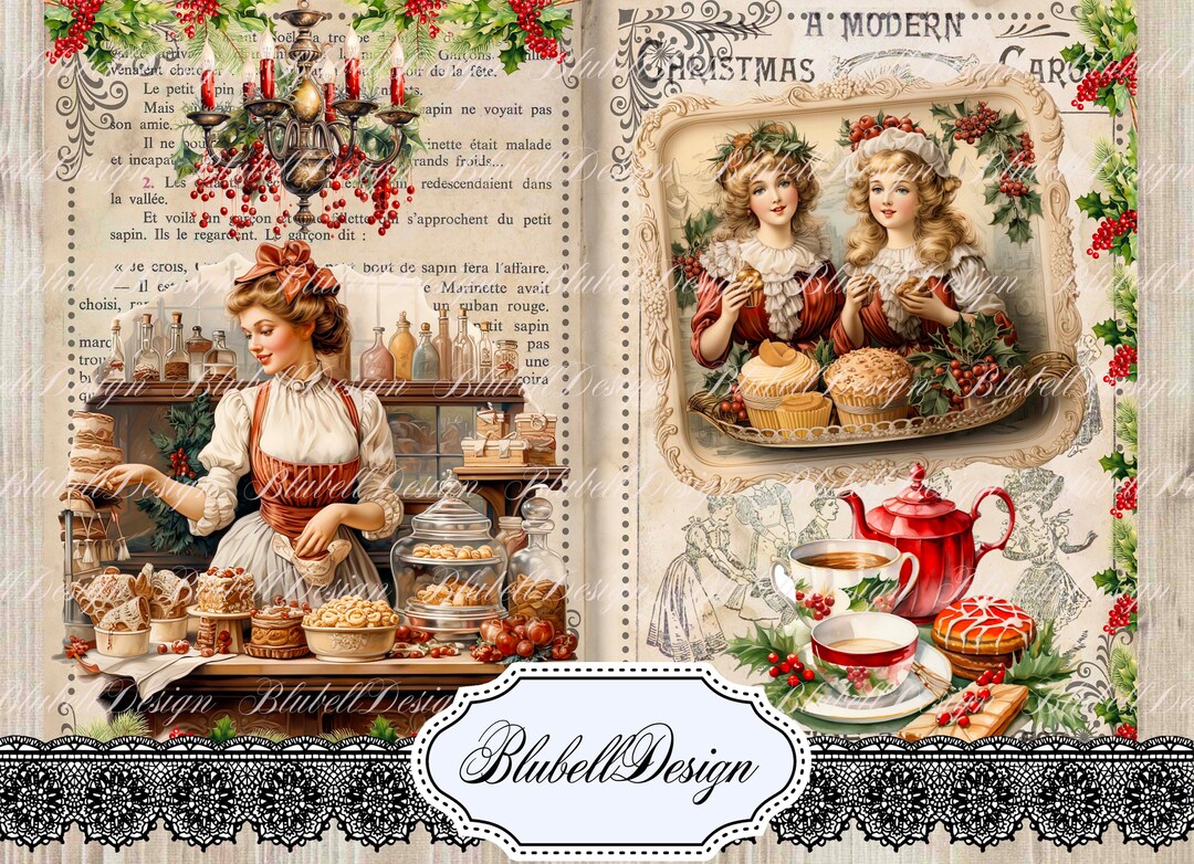 Victorian Christmas Digital Paper christmas Tea and Cookies ...