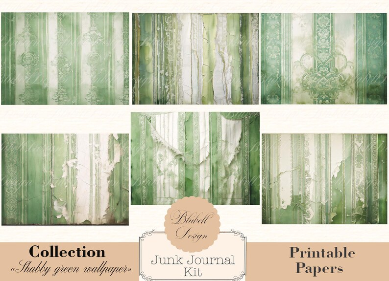 Basic Digital Paper "shabby Green Wallpaper" Scrapbooking Kit Junk ...