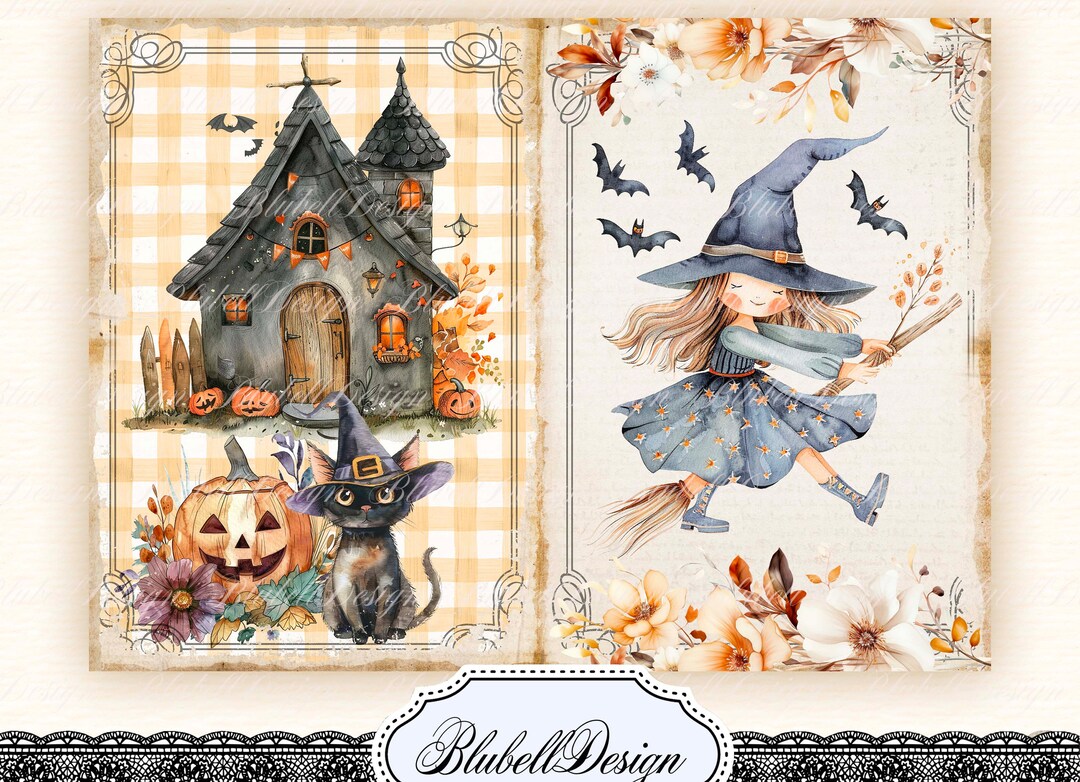 Halloween Digital Paper "adorable Witch" Scrapbooking Kit Junk Journal ...