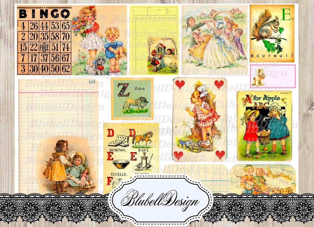 Vintage Printed Paper Kit 45 Images "children's Games Collection" 200G ...