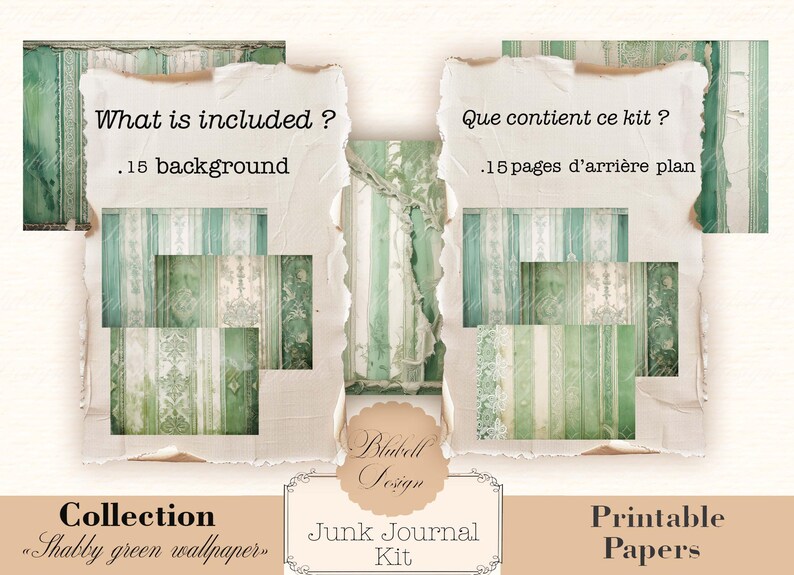Basic Digital Paper "shabby Green Wallpaper" Scrapbooking Kit Junk ...