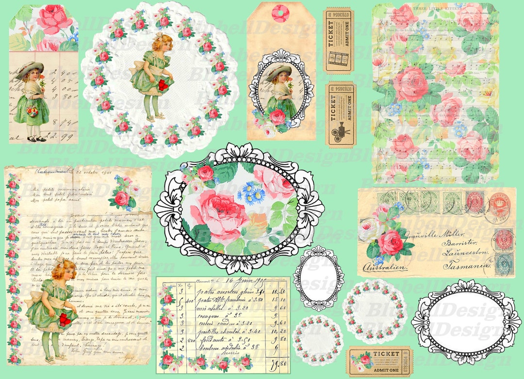 Kit of Printed Green Vintage Ephemera 200g Junk Journal Kit Vintage ...