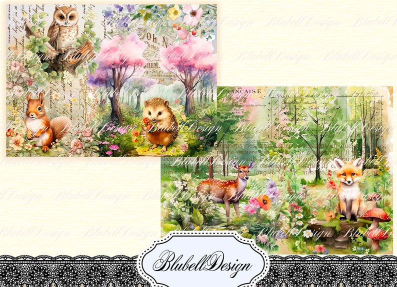 Vintage Nature Digital Paper "forest Friends Vol. 2" Scrapbooking Kit ...
