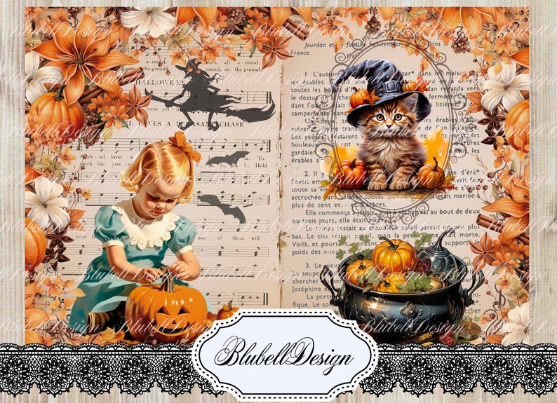 Vintage Digital Paper "ready for Halloween" Scrapbooking Kit Junk ...