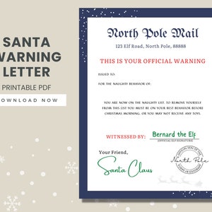 Santa Warning Letter INSTANT DOWNLOAD Naughty List Letter - Etsy