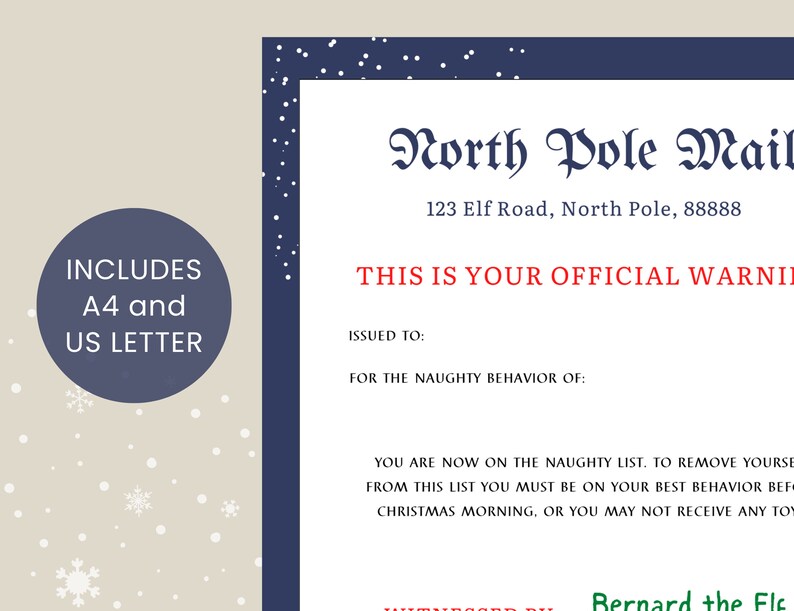 Santa Warning Letter INSTANT DOWNLOAD Naughty List Letter - Etsy