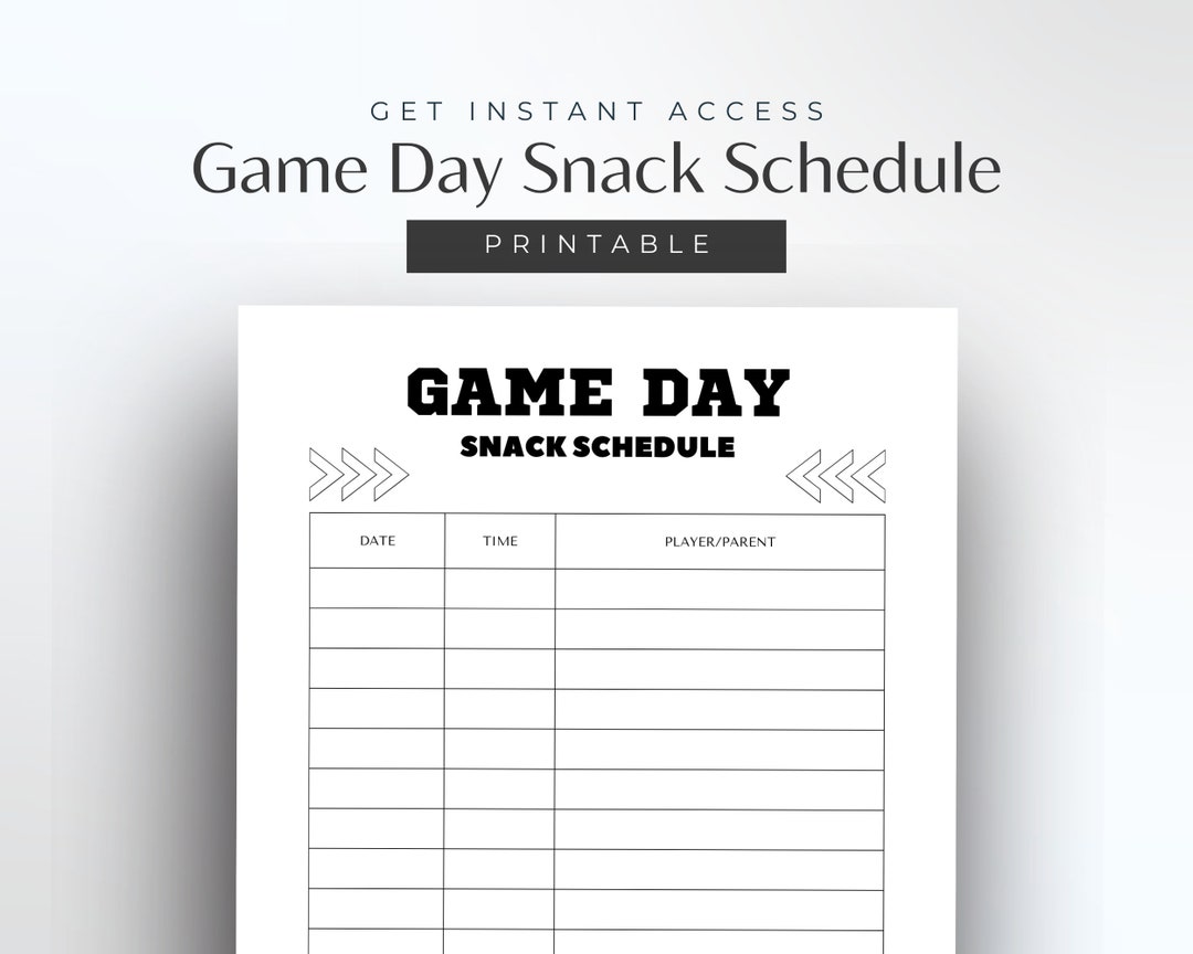 Game Day Snack Sign up Sheet, Team Mom Printable Schedule for Game Day ...