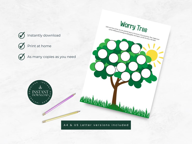 Worry Worksheet for Kids, Printable Worry Tree, Therapy Games, Anxiety ...