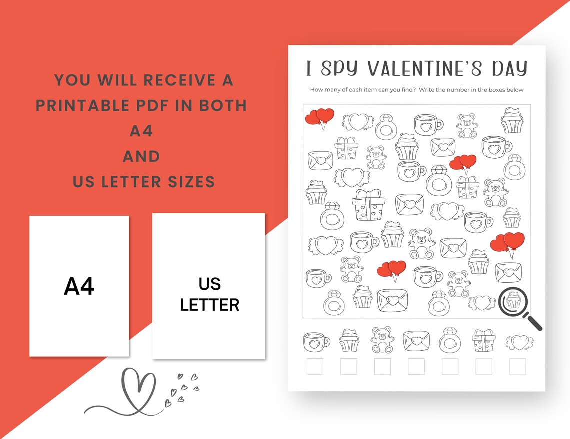 Valentine's Day I Spy Printable Game, Coloring Sheets, Classroom ...