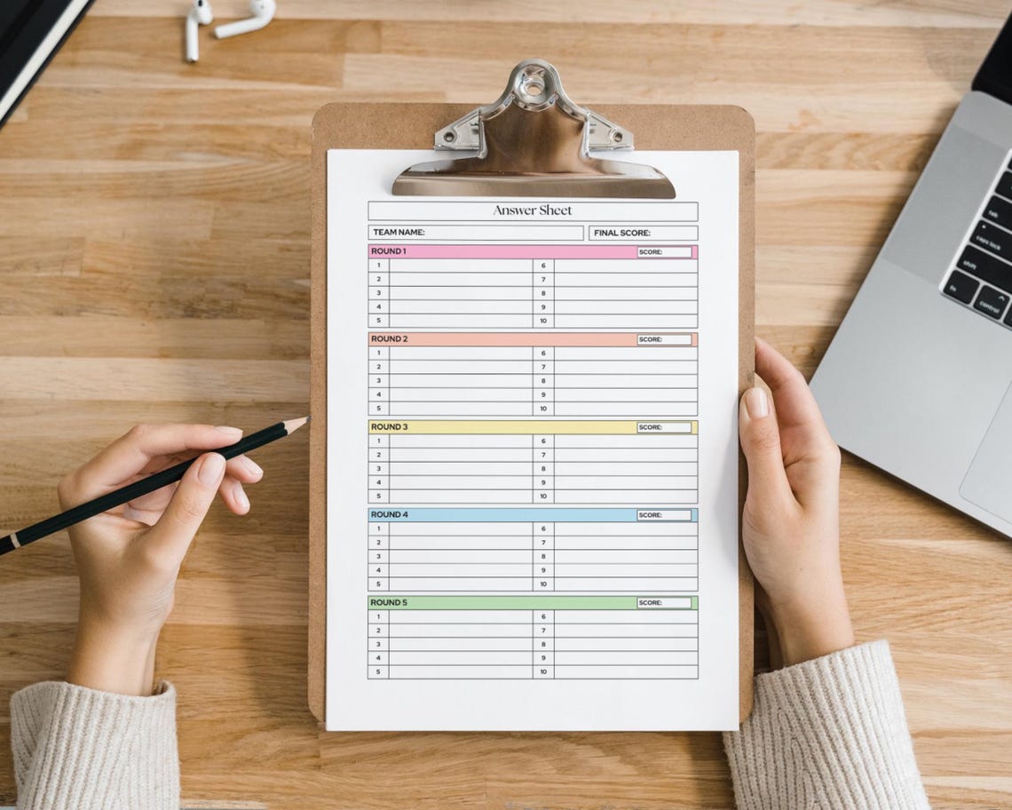 Trivia Night Answer Sheet, 5 Rounds 10 Questions, Downloadable PDF ...