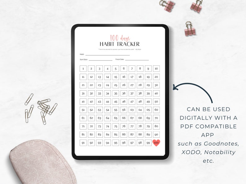 100 Day Habit Tracker Printable PDF Digital Planner Daily - Etsy