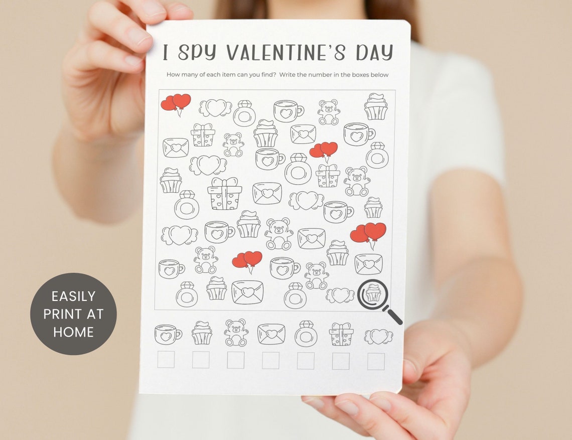Valentine's Day I Spy Printable Game, Coloring Sheets, Classroom ...