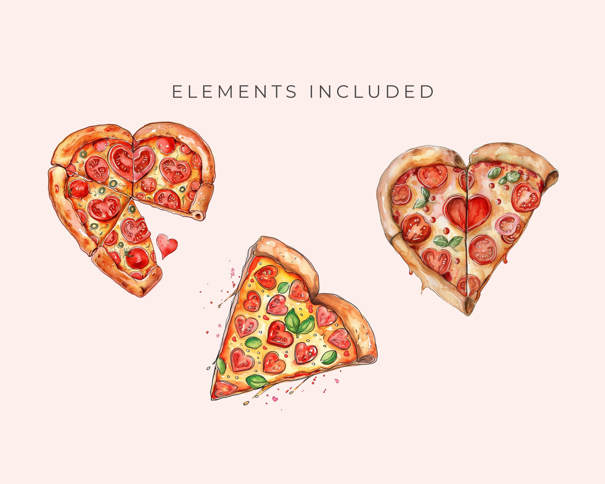 Heart Pizza Clipart, Valentines Day PNG, Pack of 13 Transparent Images ...