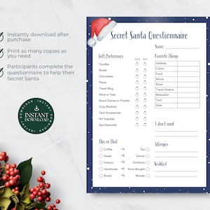 Secret Santa Questionnaire Coworkers Editable, Christmas Wish List ...