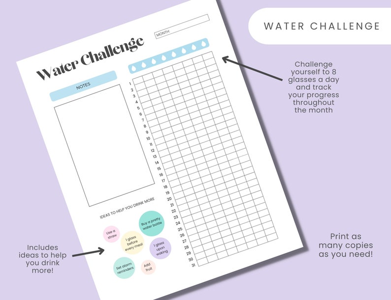 Printable Food & Water Tracker, Daily Food Journal, Water Intake ...