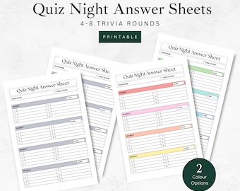 Trivia Night Answer Sheet, Printable Pub Quiz Sheets, 3-6 Rounds, Games ...