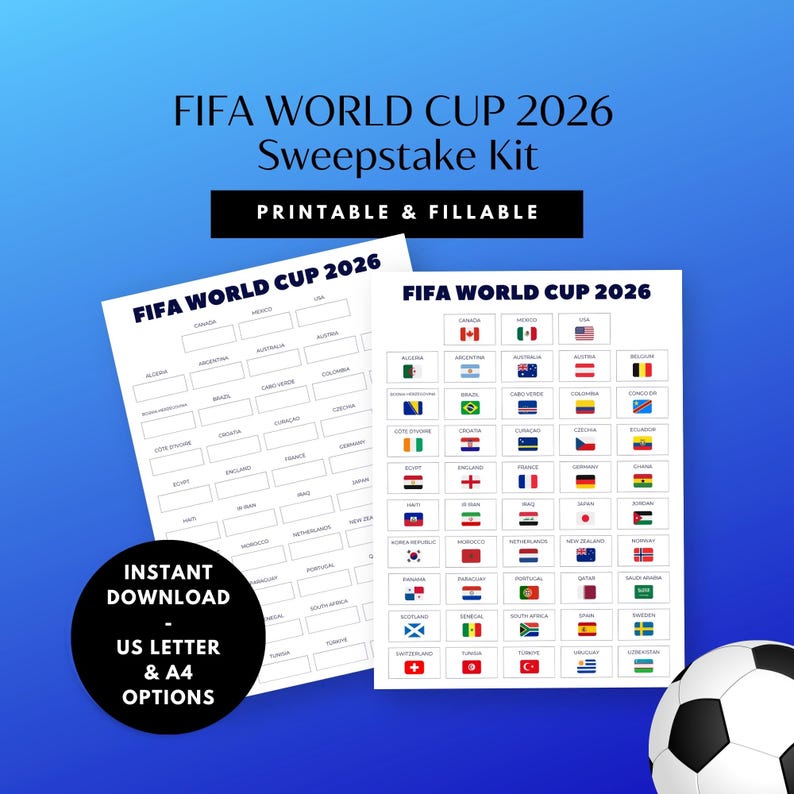 Fifa World Cup 2026 Sweepstake Kit, Fillable PDF, European Championship ...
