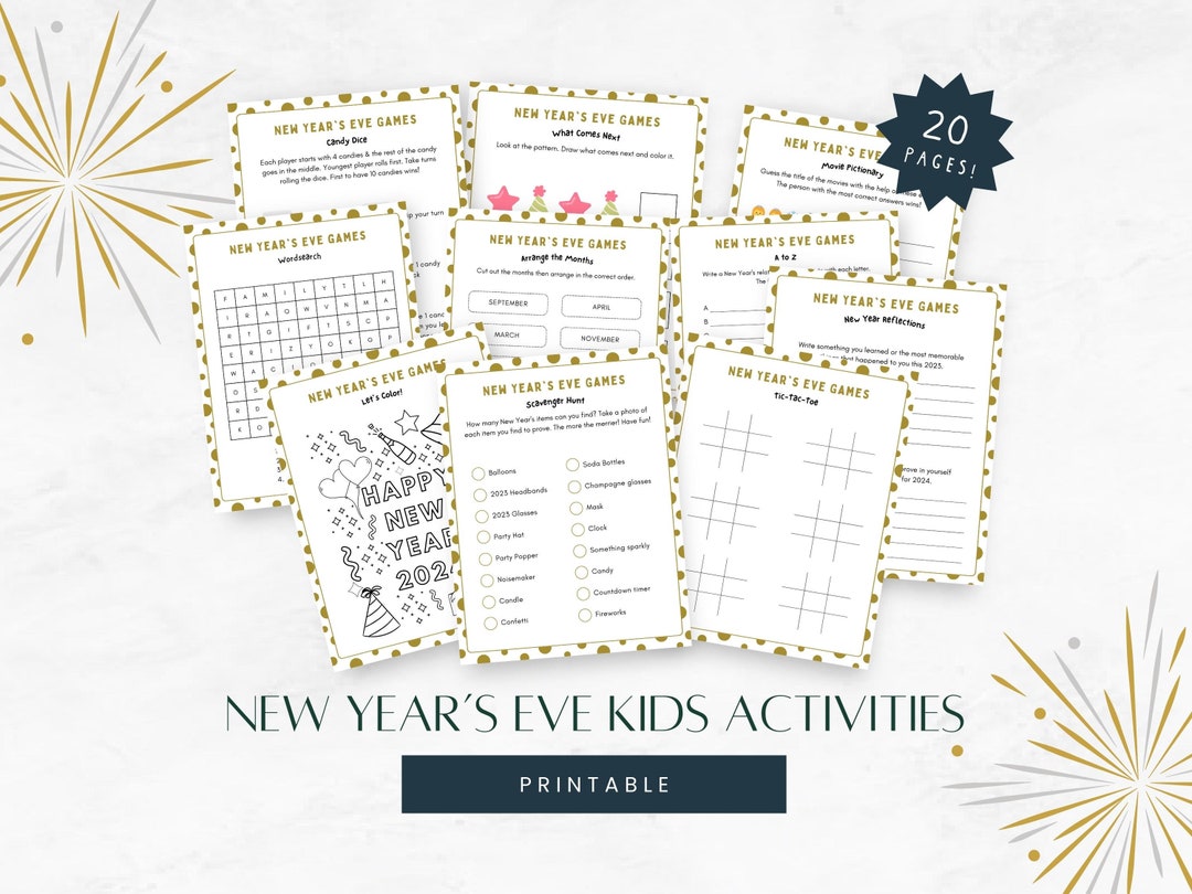 New Year's Activities for Kids, Printable New Year's Eve Games, 20 Page ...