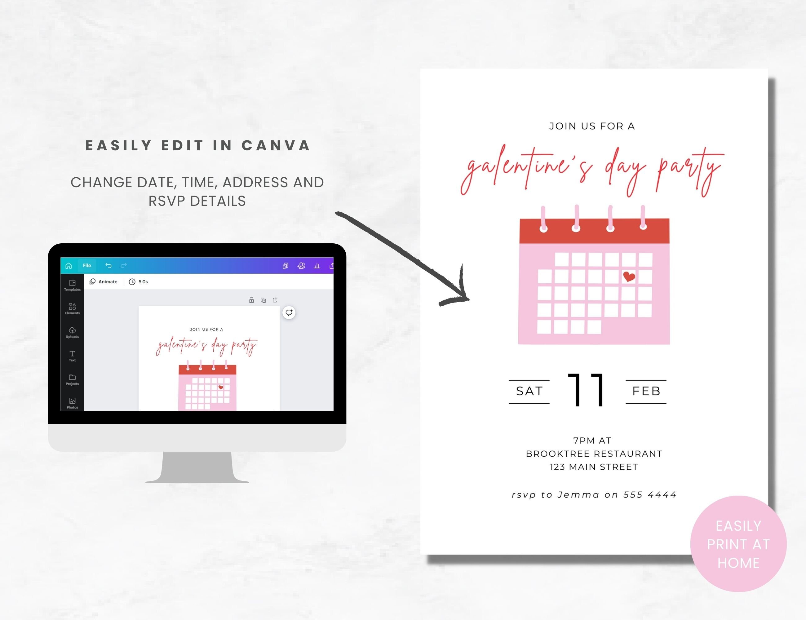 Editable Galentines Invite, CANVA TEMPLATE, Minimalist Galentine's Day ...