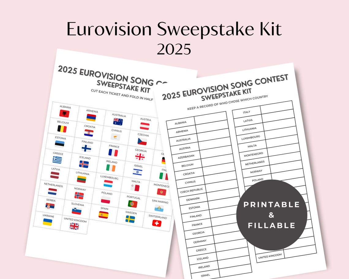 2025 Eurovision Song Contest, Printable Sweepstake Kit, Eurovision ...
