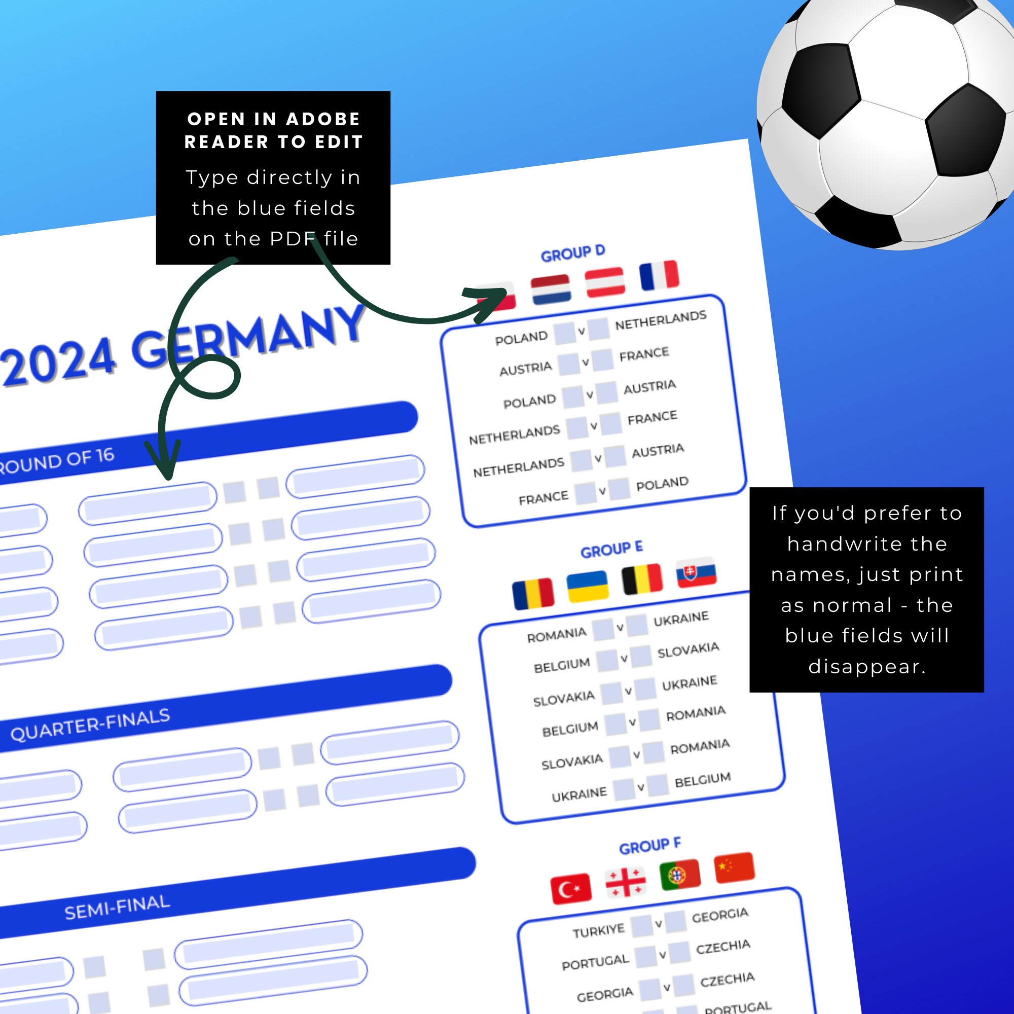 Printable Wall Chart, UEFA Euro 2024 Germany, Football Tournament ...