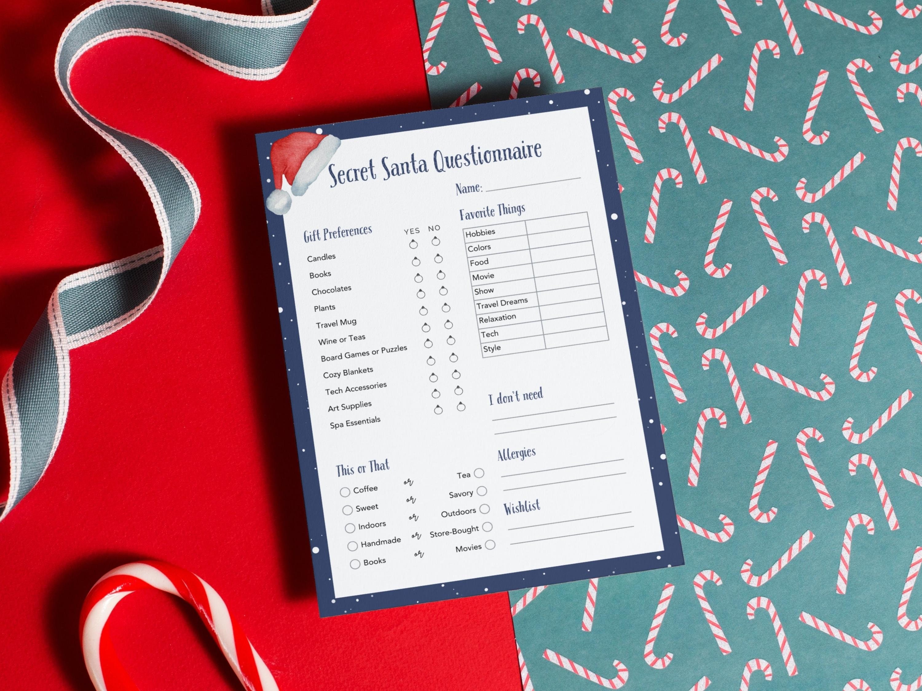 Secret Santa Questionnaire Coworkers Editable, Christmas Wish List ...