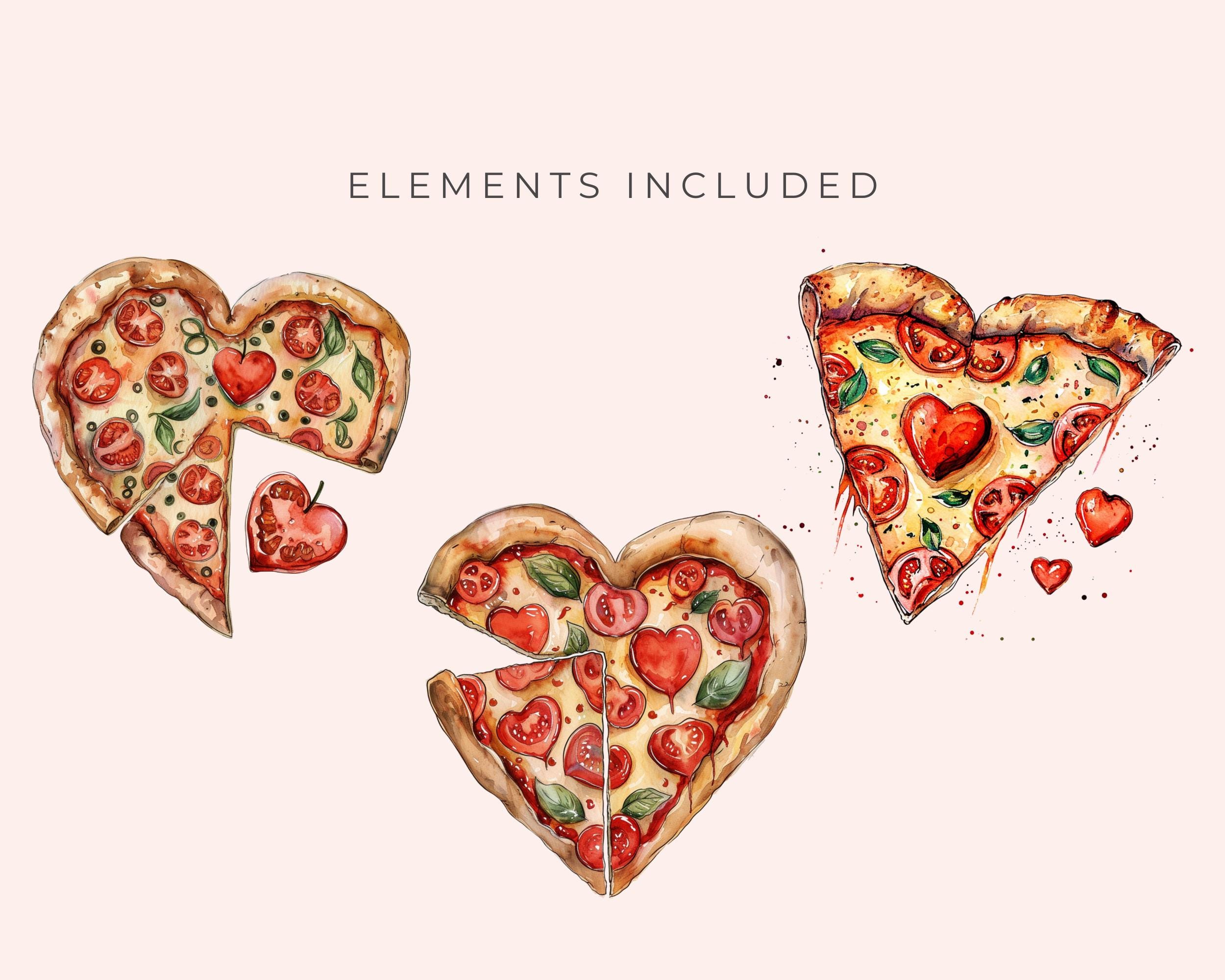 Heart Pizza Clipart, Valentines Day PNG, Pack of 13 Transparent Images ...