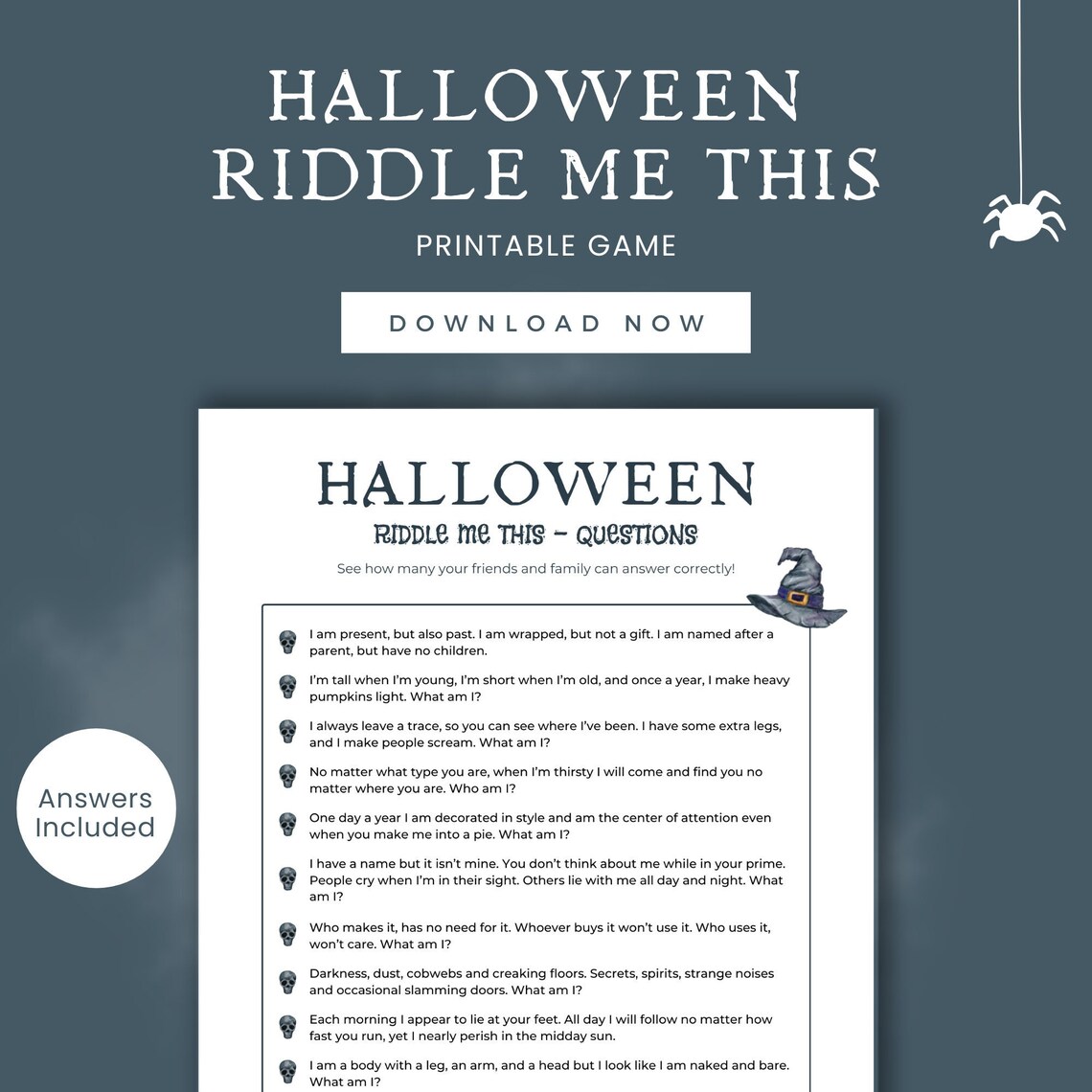 Halloween Riddle Me This PRINTABLE Game, Printable Halloween Trivia ...