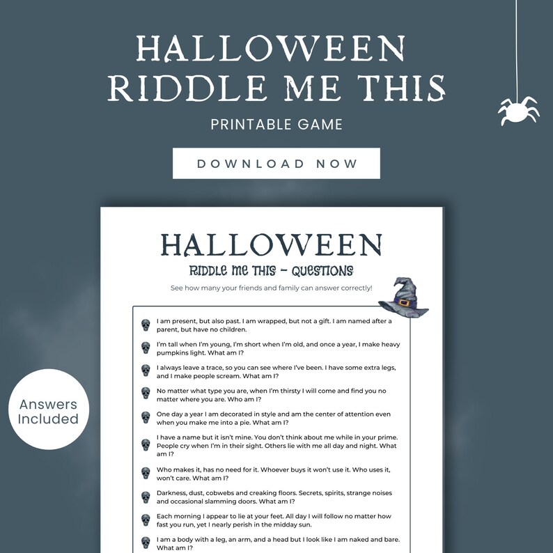 Halloween Riddle Me This PRINTABLE Game, Printable Halloween Trivia ...