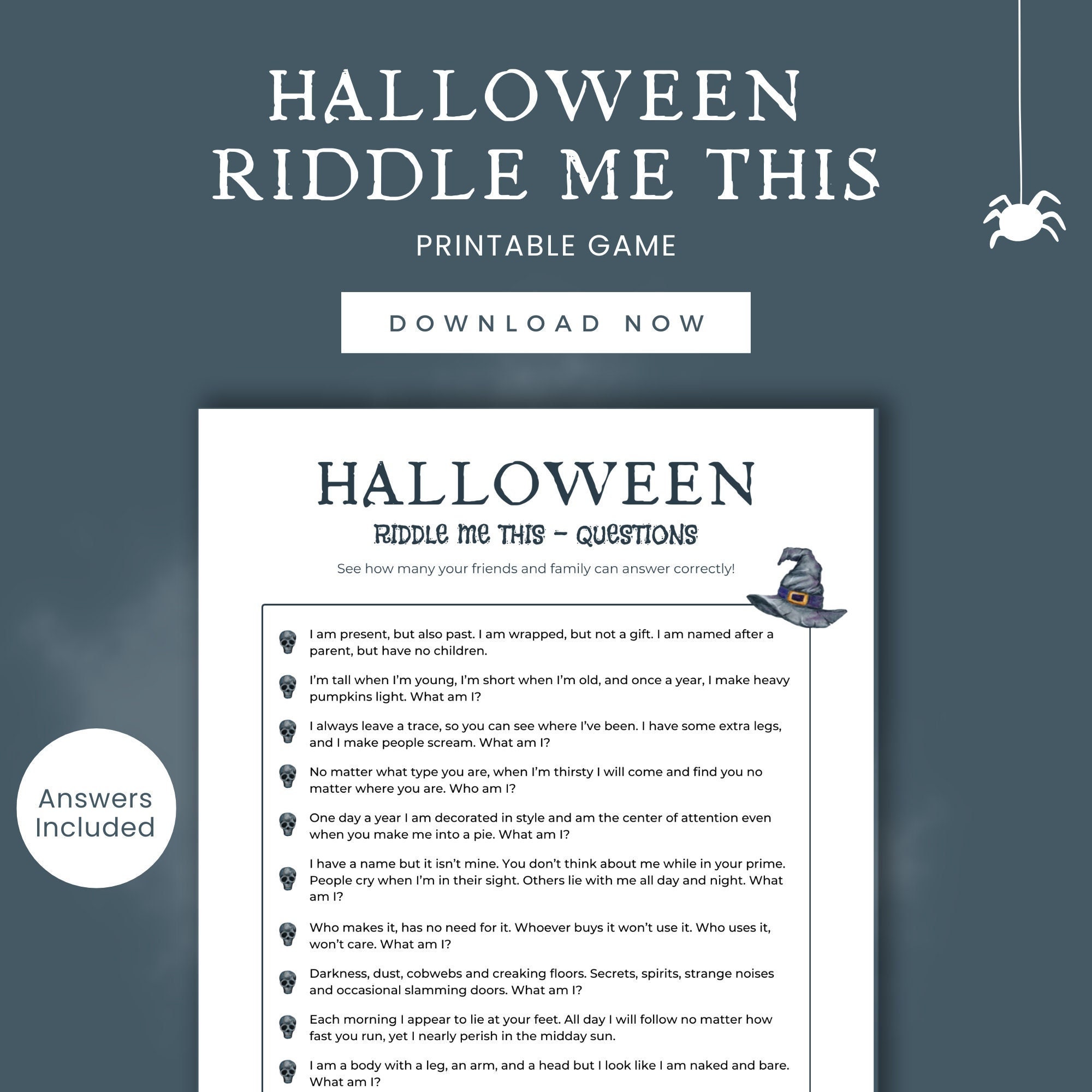 Halloween Riddle Me This PRINTABLE Game, Printable Halloween Trivia ...
