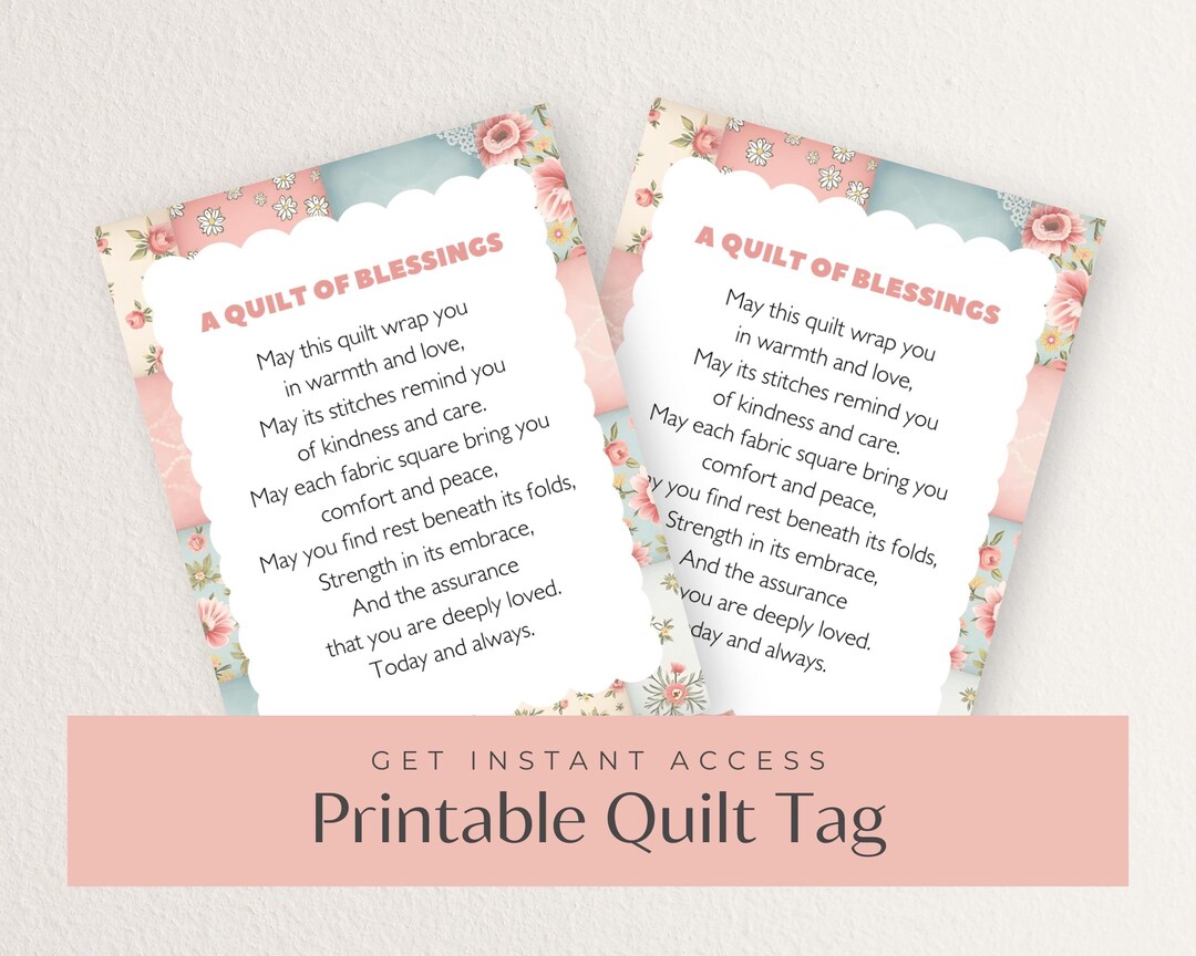 Printable Quilt Tag, Quilt of Blessings Poem, Handmade Quilt Tag, Done ...