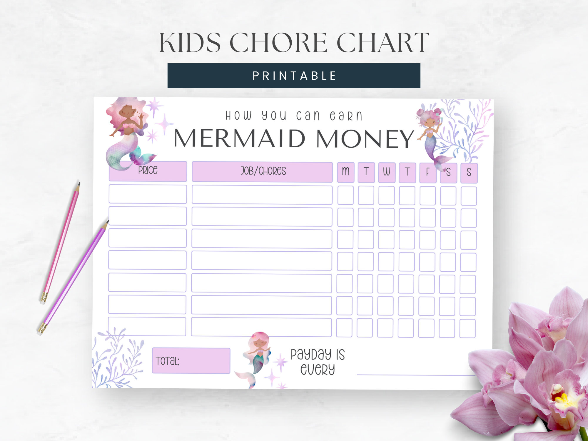 Mermaid Chore Chart for Kids Printable Daily Responsibility - Etsy UK