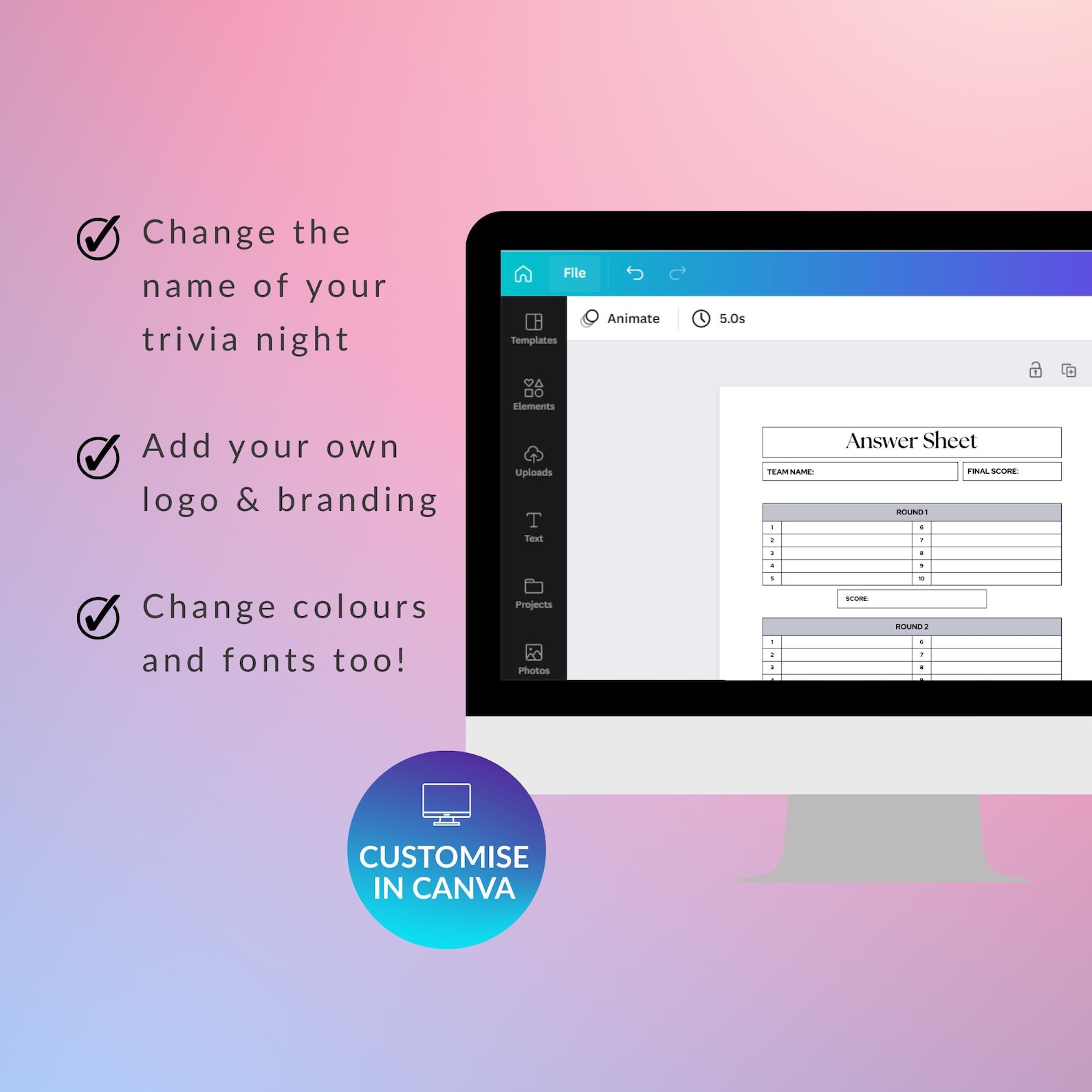 Customisable Trivia Night Answer Sheet, Edit With Canva, Quiz Sheet ...