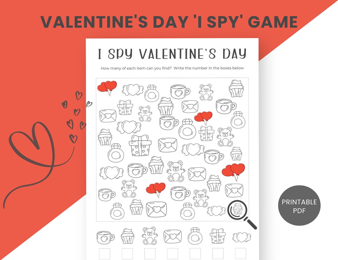 Valentine's Day I Spy Printable Game, Coloring Sheets, Classroom ...