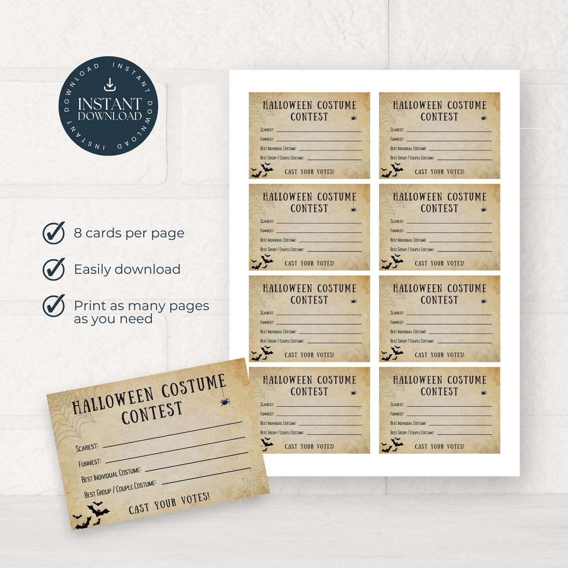 Halloween Costume Contest Voting Cards, Printable Ballot Cards Template ...