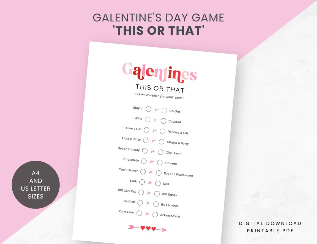 This or That Game, Galentine's Day Printable, Retro Style Valentines ...