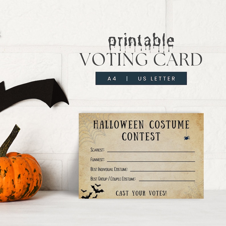 Halloween Costume Contest Voting Cards, Printable Ballot Cards Template ...