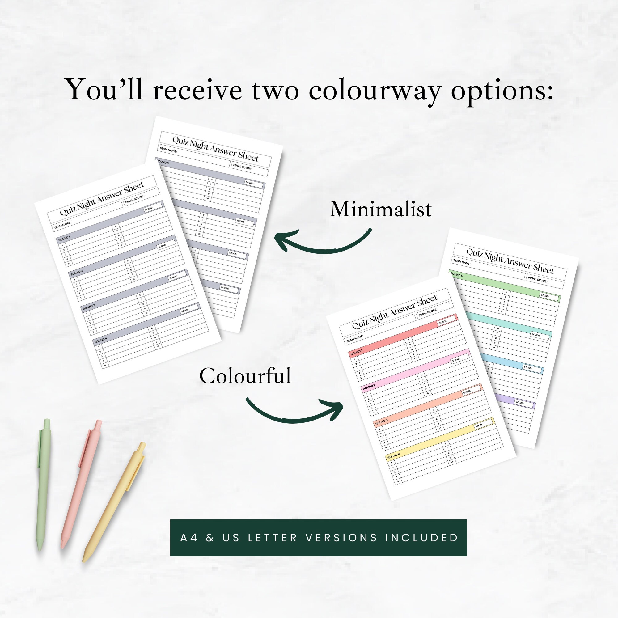 Trivia Night Answer Sheet, 4-8 Rounds, Downloadable Pdfs, Printable Pub ...