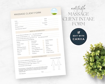 Massage Client Intake and Consent Form, Client Treatment Form, Massage Therapist Form ...