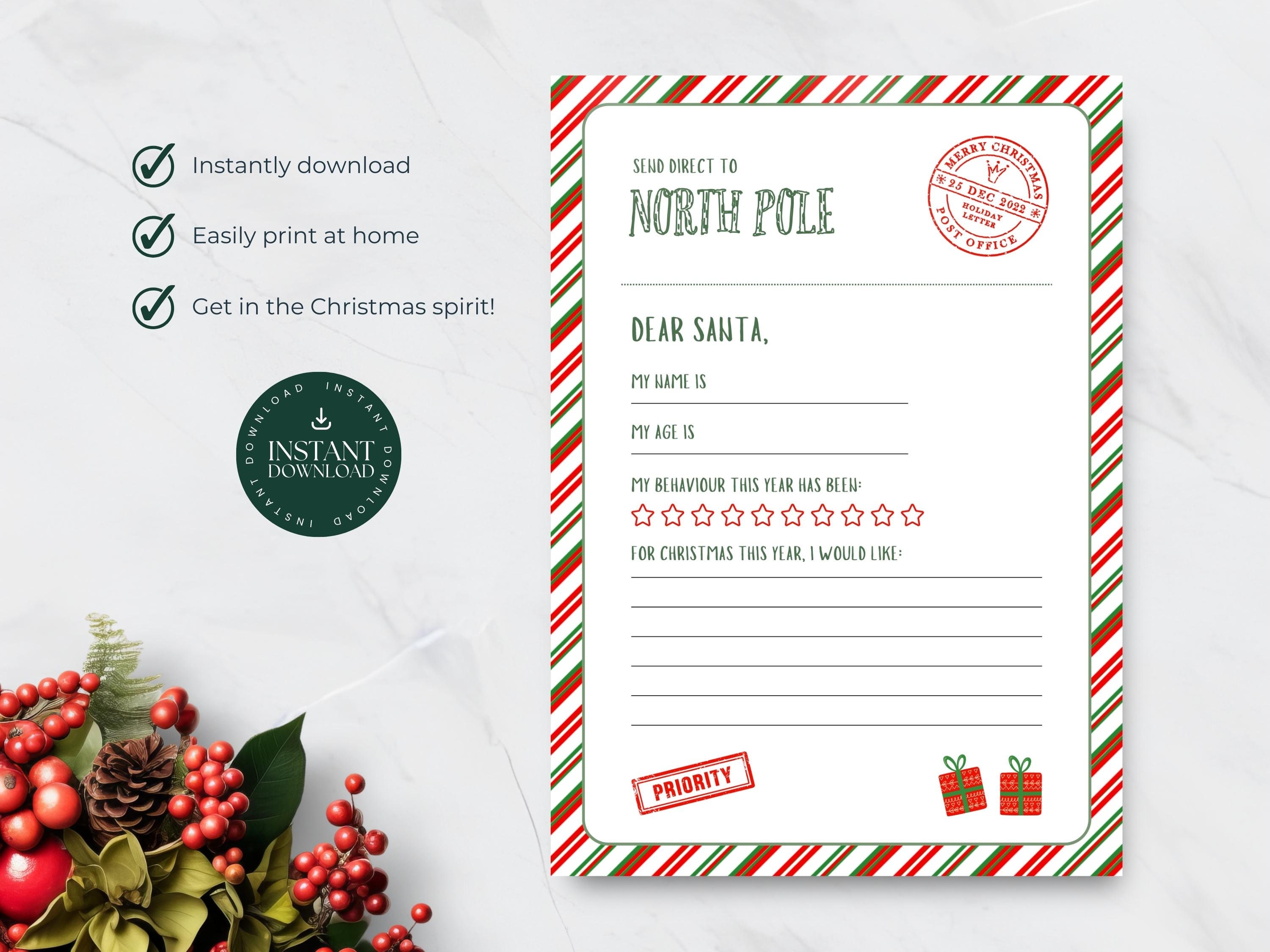Letter to Santa Printable, Kids Letter to North Pole, Christmas ...