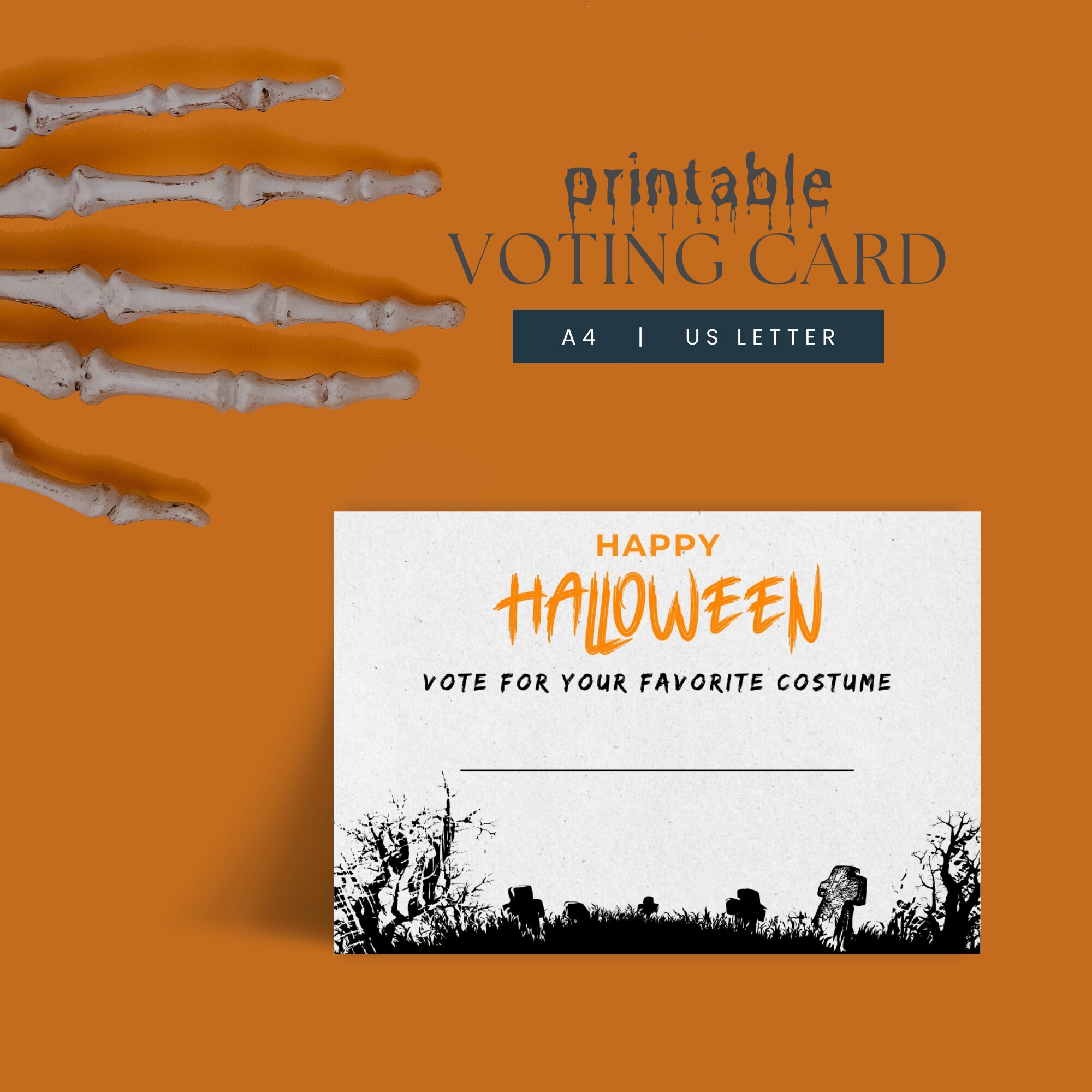 Halloween Party Costume Contest Voting Cards; Spooky Graveyard Design ...