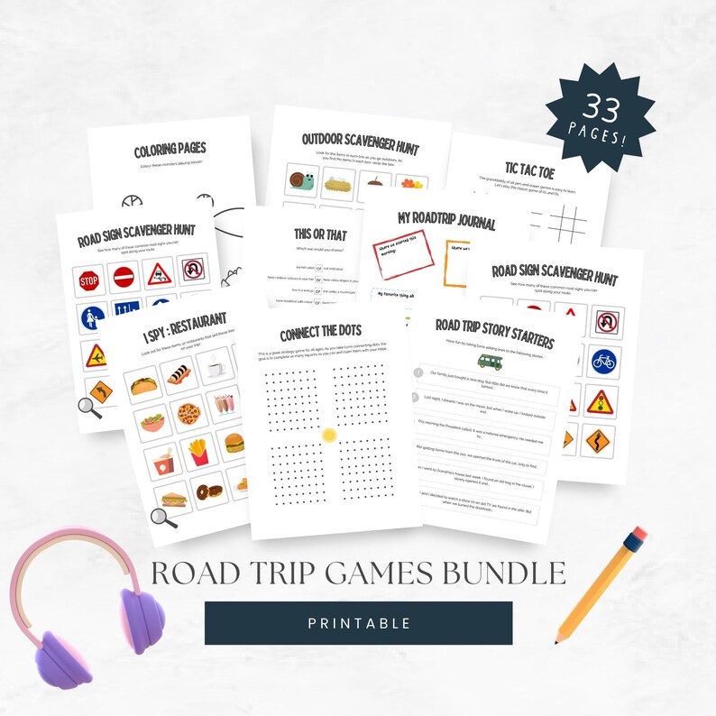 Road Trip Activity Pack for Kids, Family Vacation Printable Car Games ...