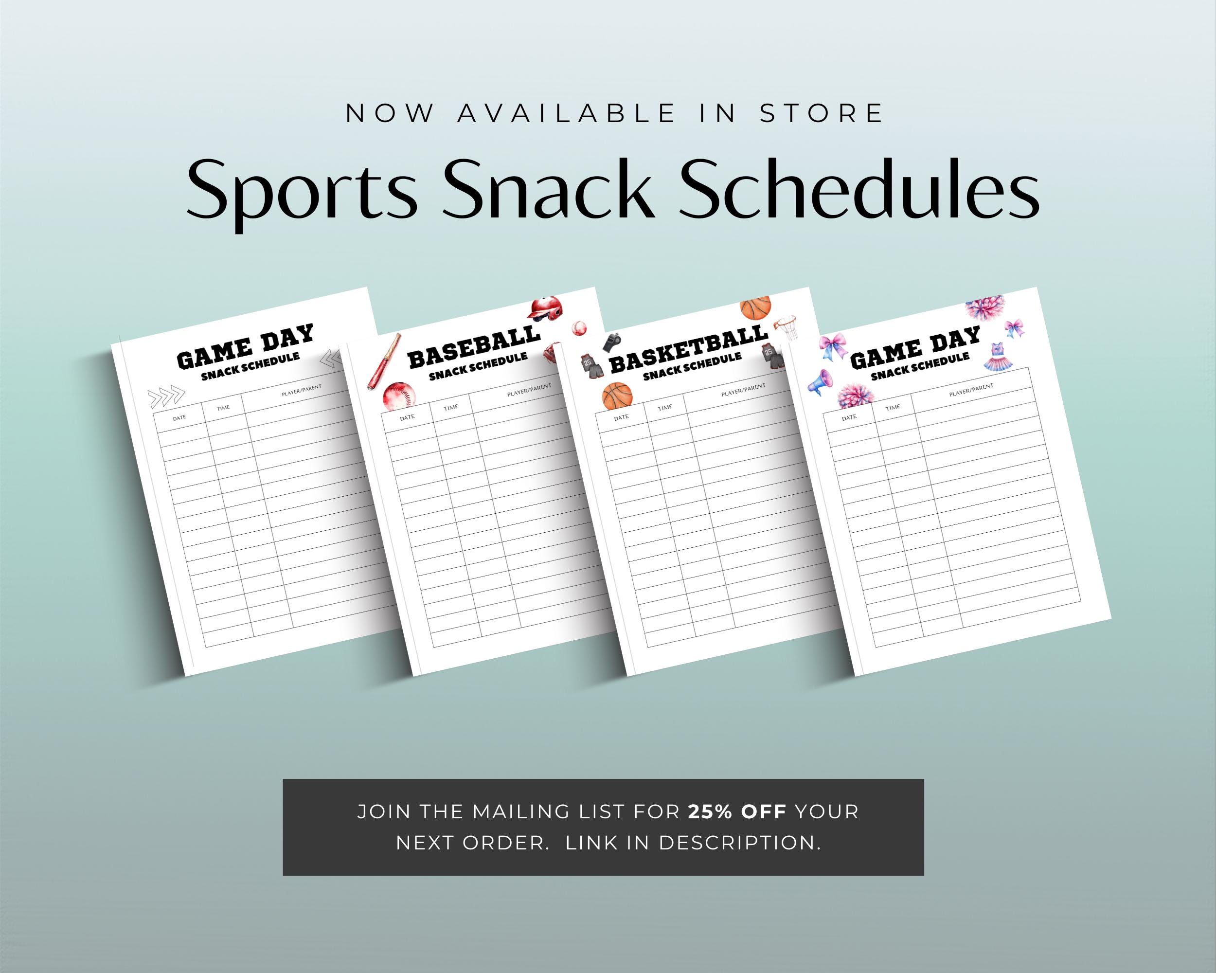 Soccer Game Day Snack Schedule, Coach Printable, Sports Schedule, Team ...