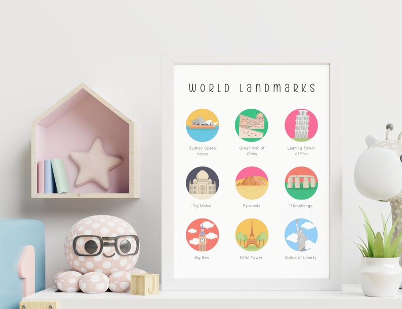 World Landmark Educational Printable for Kids, INSTANT DOWNLOAD ...